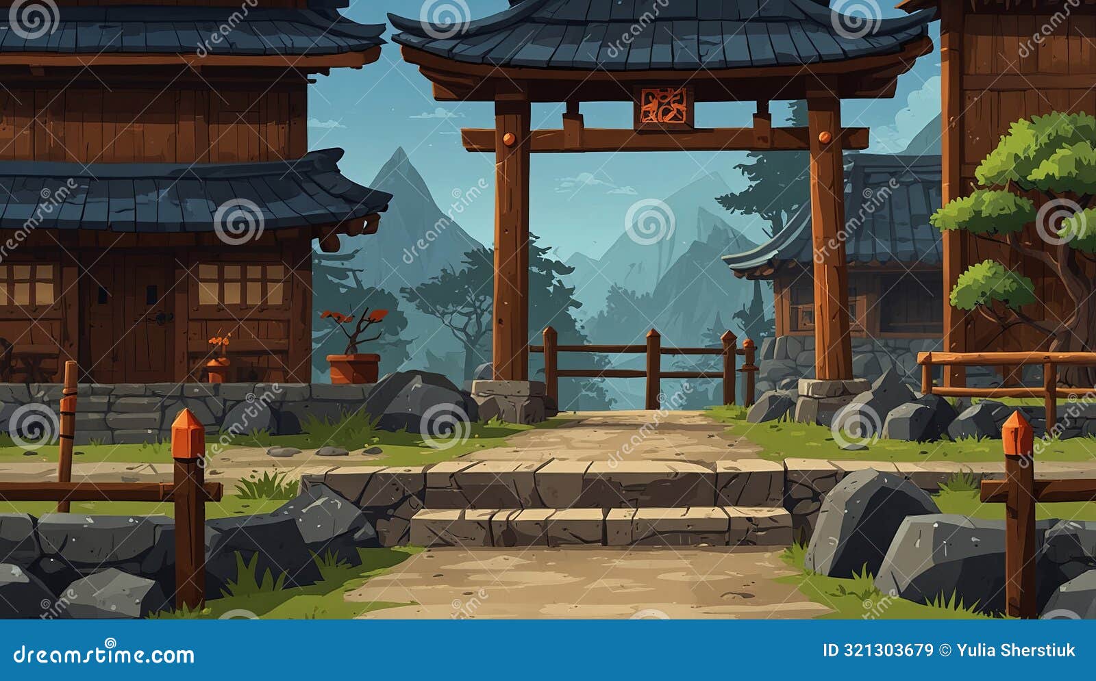Ninja Village Cartoon Game Background, Seamless for Action Mobile Games ...
