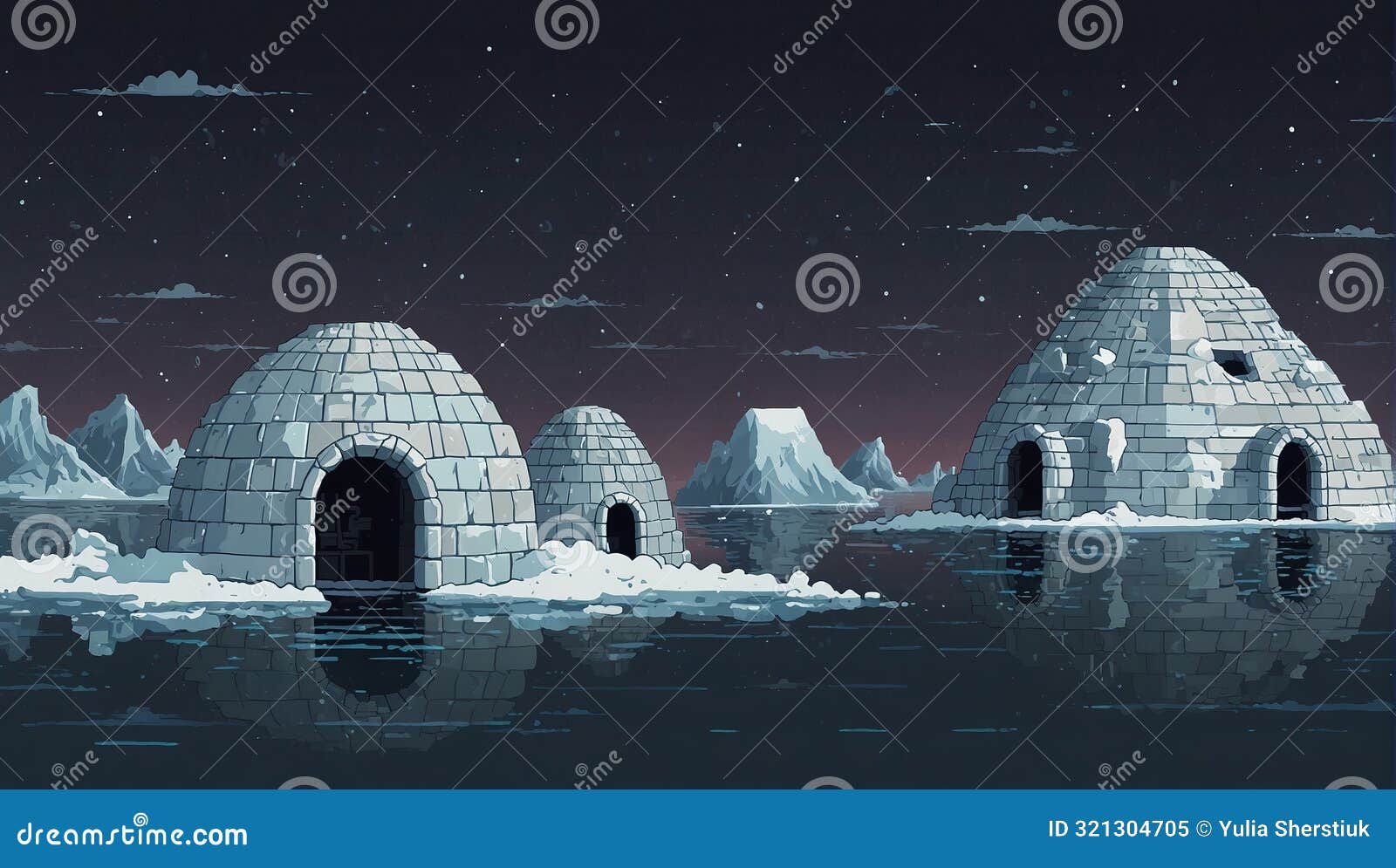 Pixel Art Seamless Arctic Background with Igloos. 2d Style Stock ...