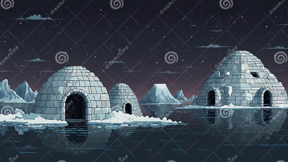 Pixel Art Seamless Arctic Background with Igloos. 2d Style Stock ...