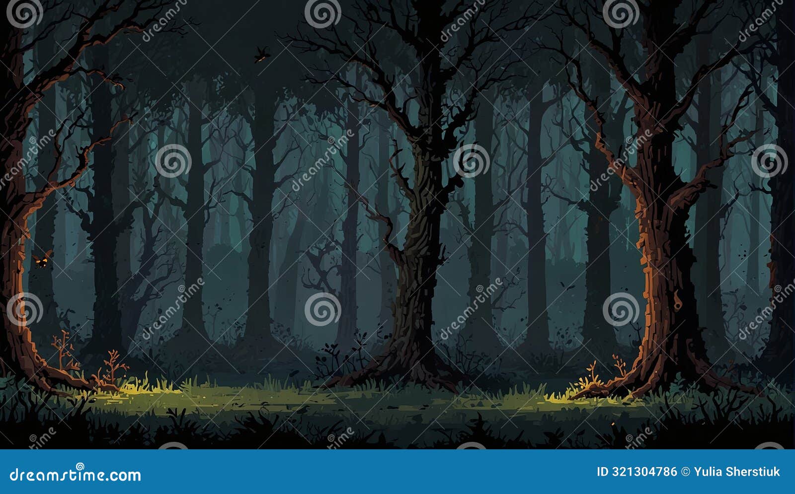 Pixel Art Seamless Haunted Forest Background with Twisted Trees. 2d ...