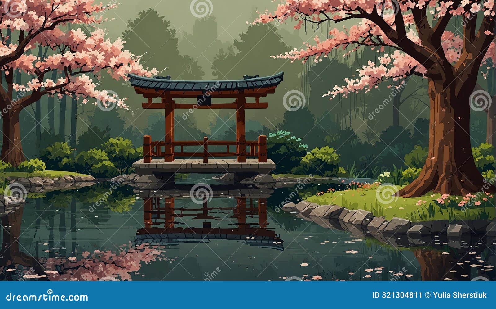 Pixel Art Seamless Japanese Garden Background with Cherry Blossoms. 2d ...