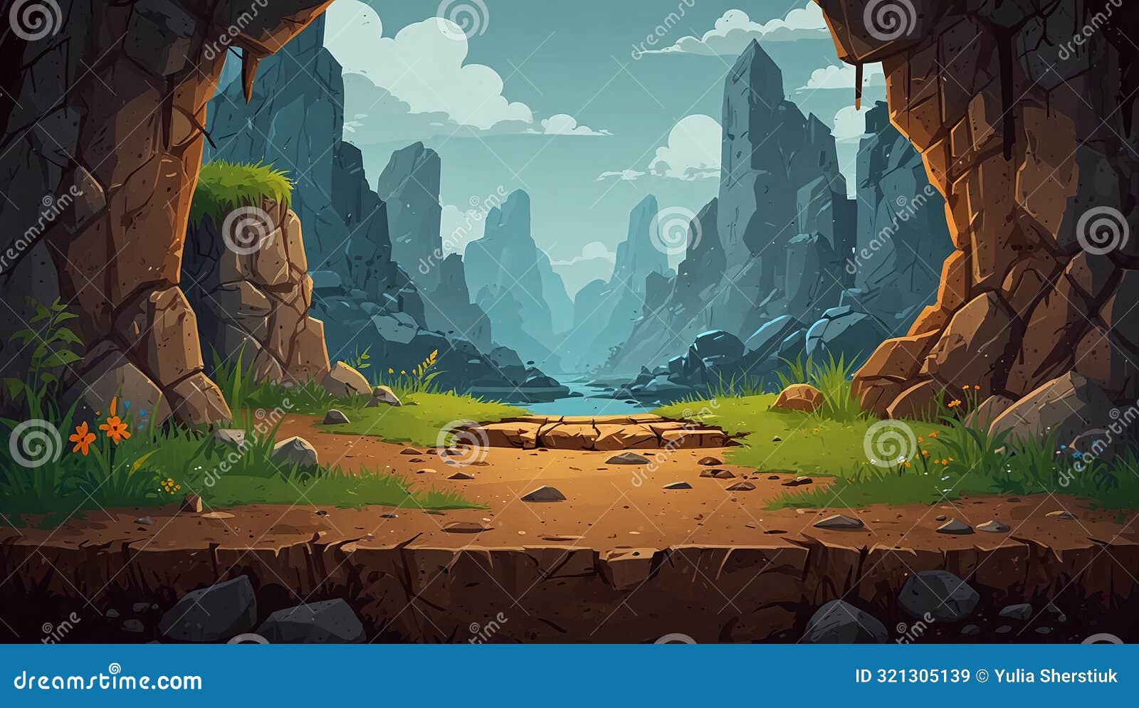 Platformer Game Backdrop with Dirt Paths and Scattered Stones. 2d Style ...