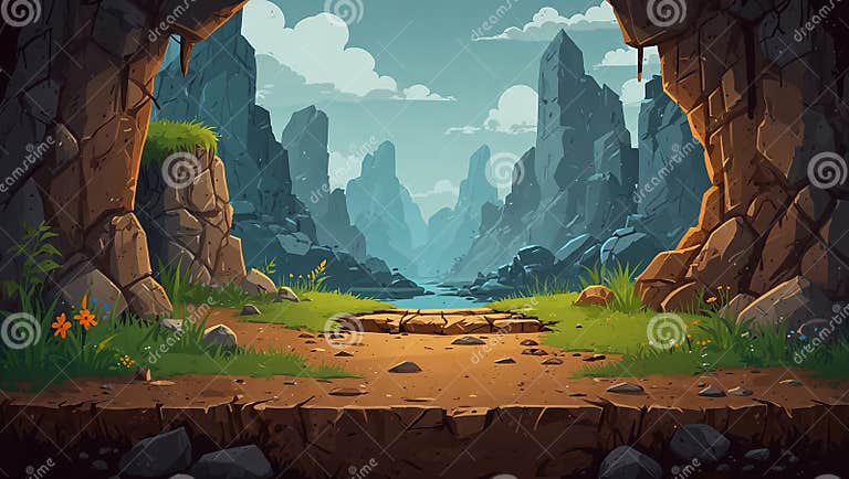 Platformer Game Backdrop with Dirt Paths and Scattered Stones. 2d Style ...