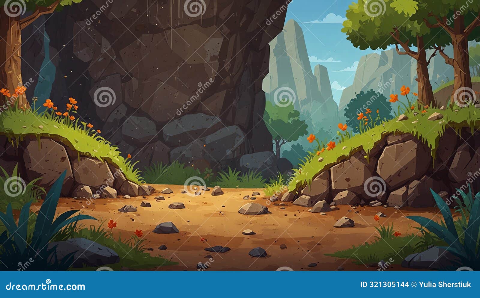 Platformer Game Backdrop with Dirt Paths and Scattered Stones. 2d Style ...