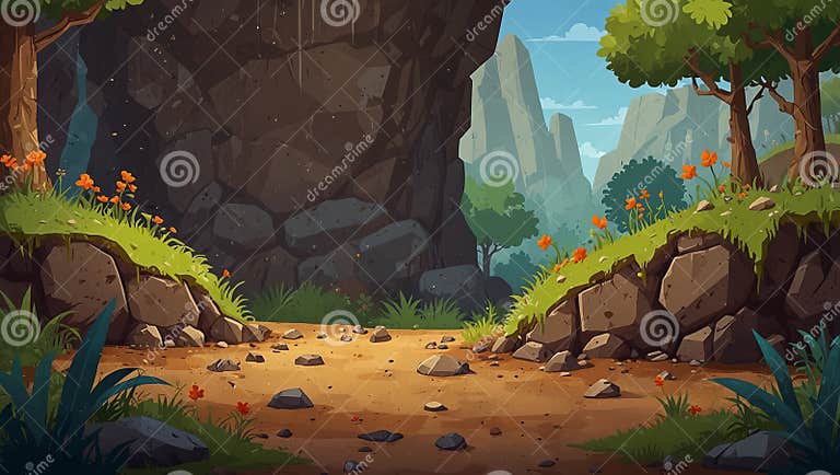 Platformer Game Backdrop with Dirt Paths and Scattered Stones. 2d Style ...