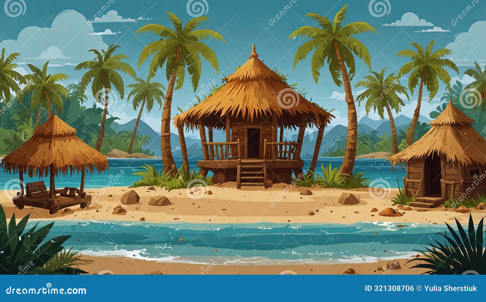 Tropical Island Level Background Asset, Beaches and Coconuts ...