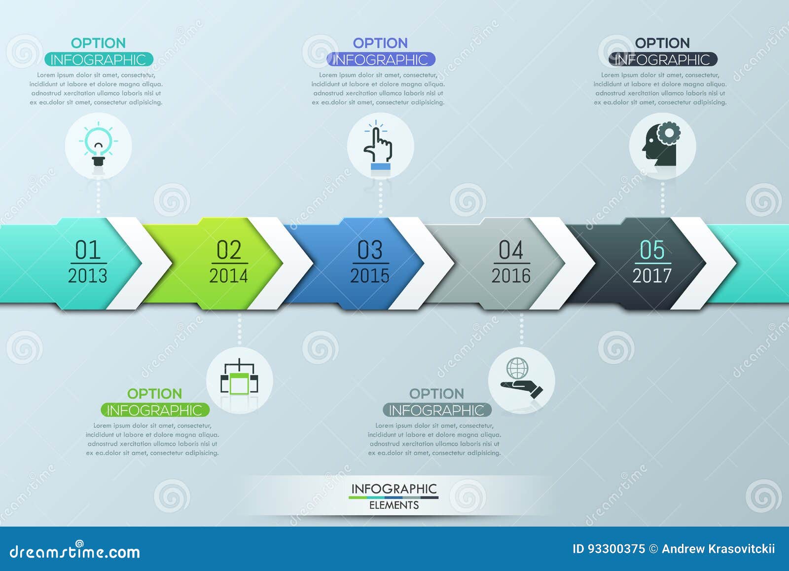 Unique Infographic Design Template, 5 Multicolored Overlapping Arrows ...