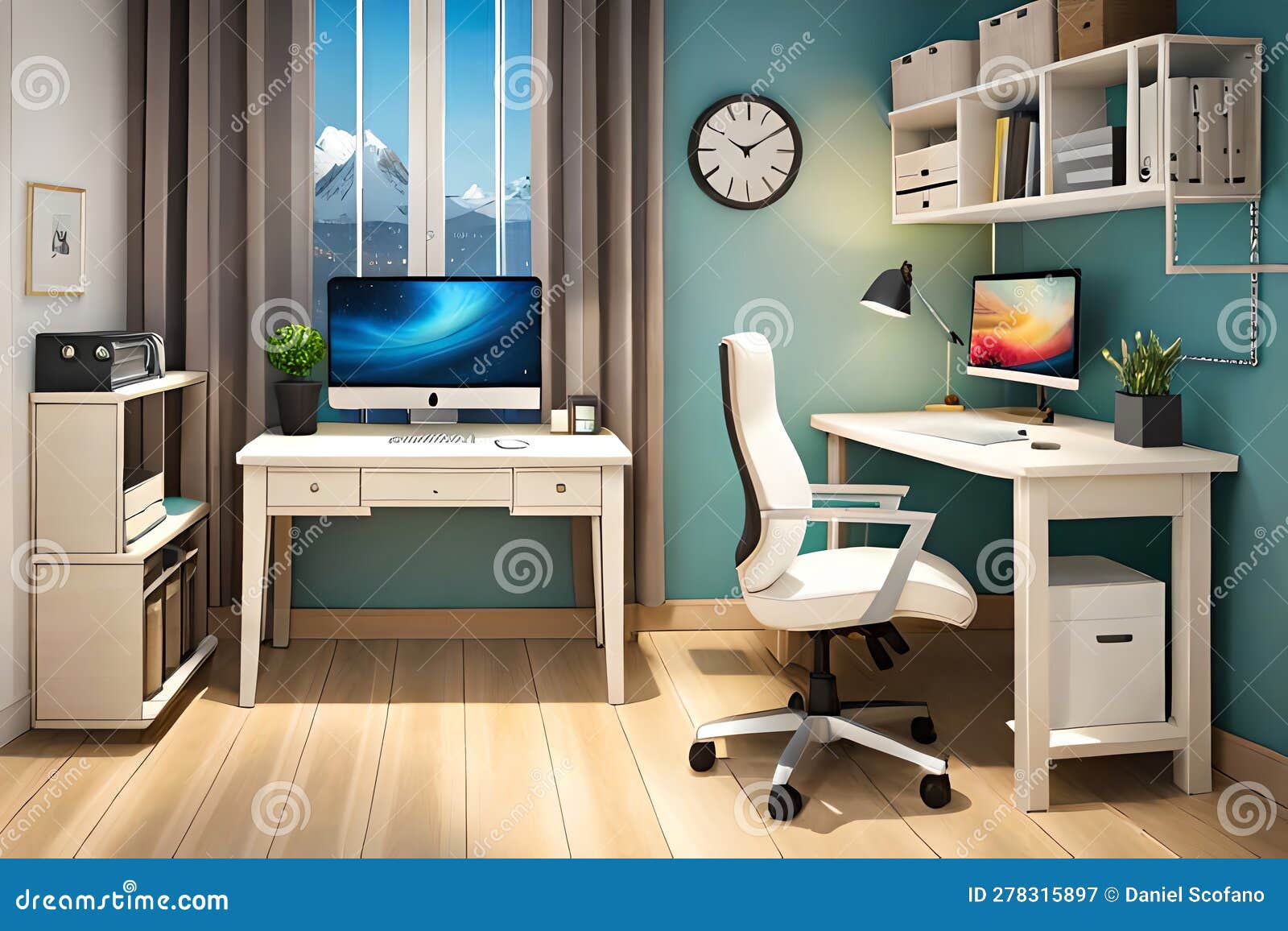 Unique Kawaii Home Computer Setup. Comfortable Cute Working Place Stock ...