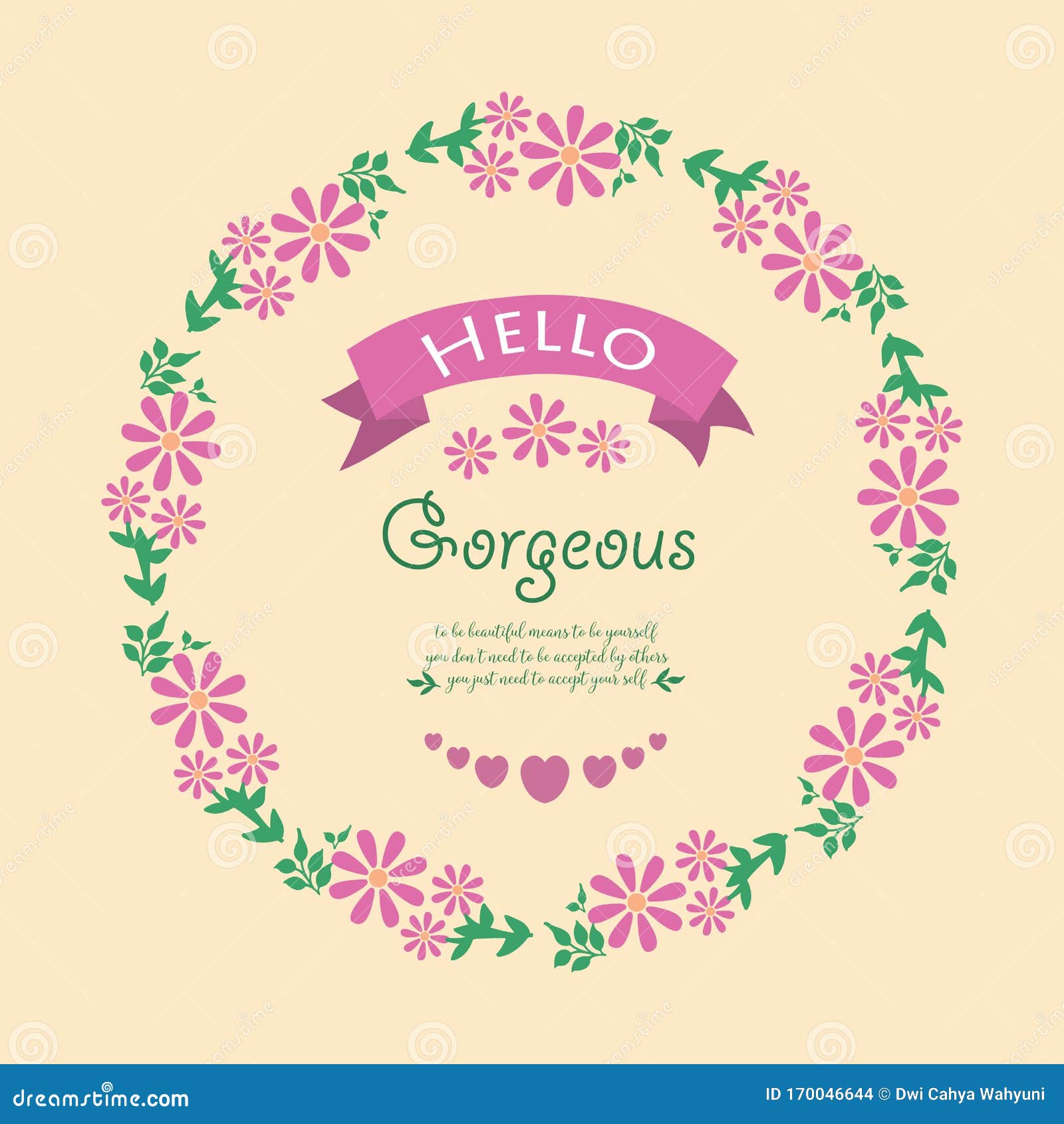 Unique of Leaf and Wreath Frame, for Hello Gorgeous Card Design. Vector ...