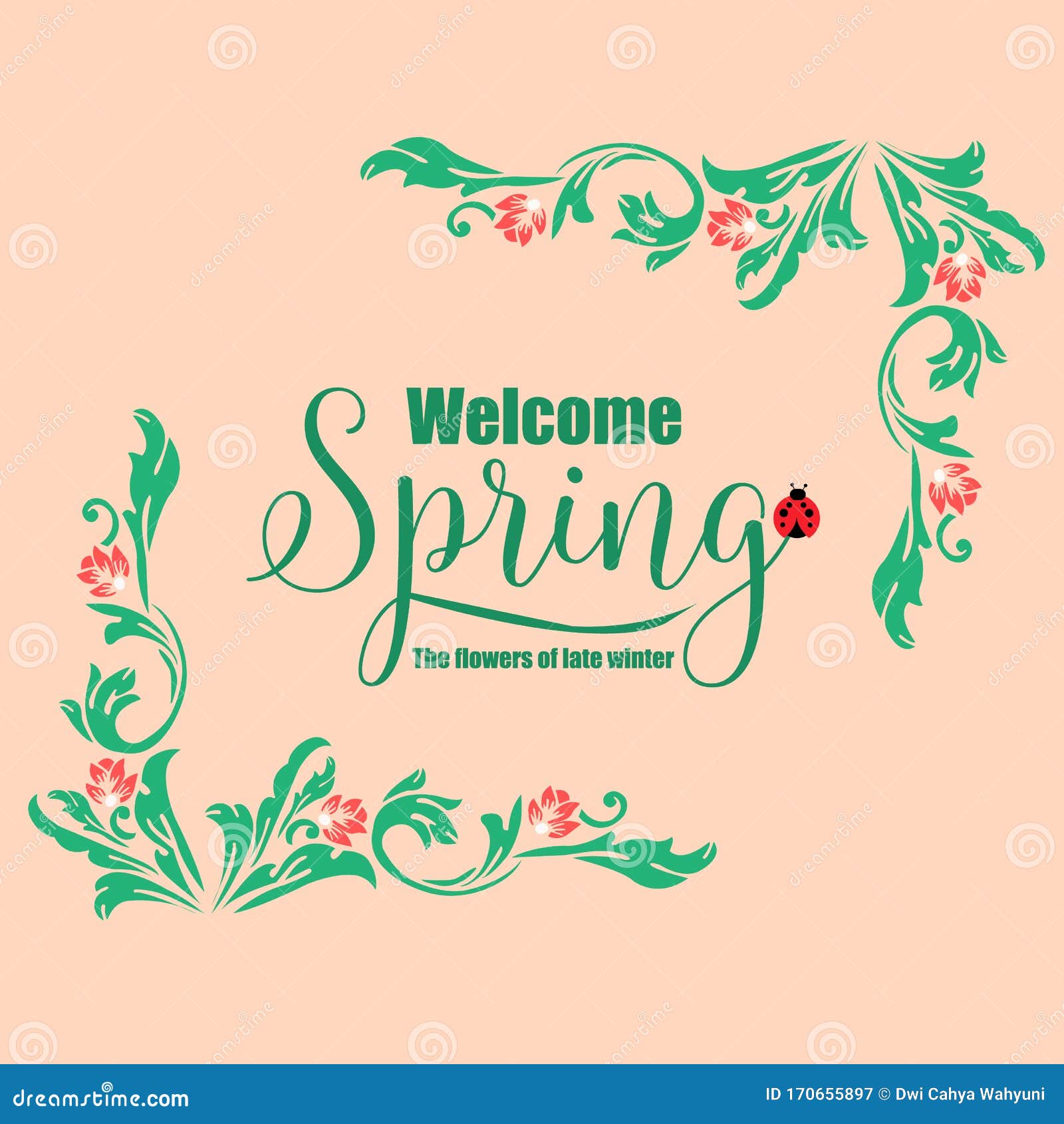 Unique Leaf and Wreath Frame, for Seamless Welcome Spring Greeting Card ...