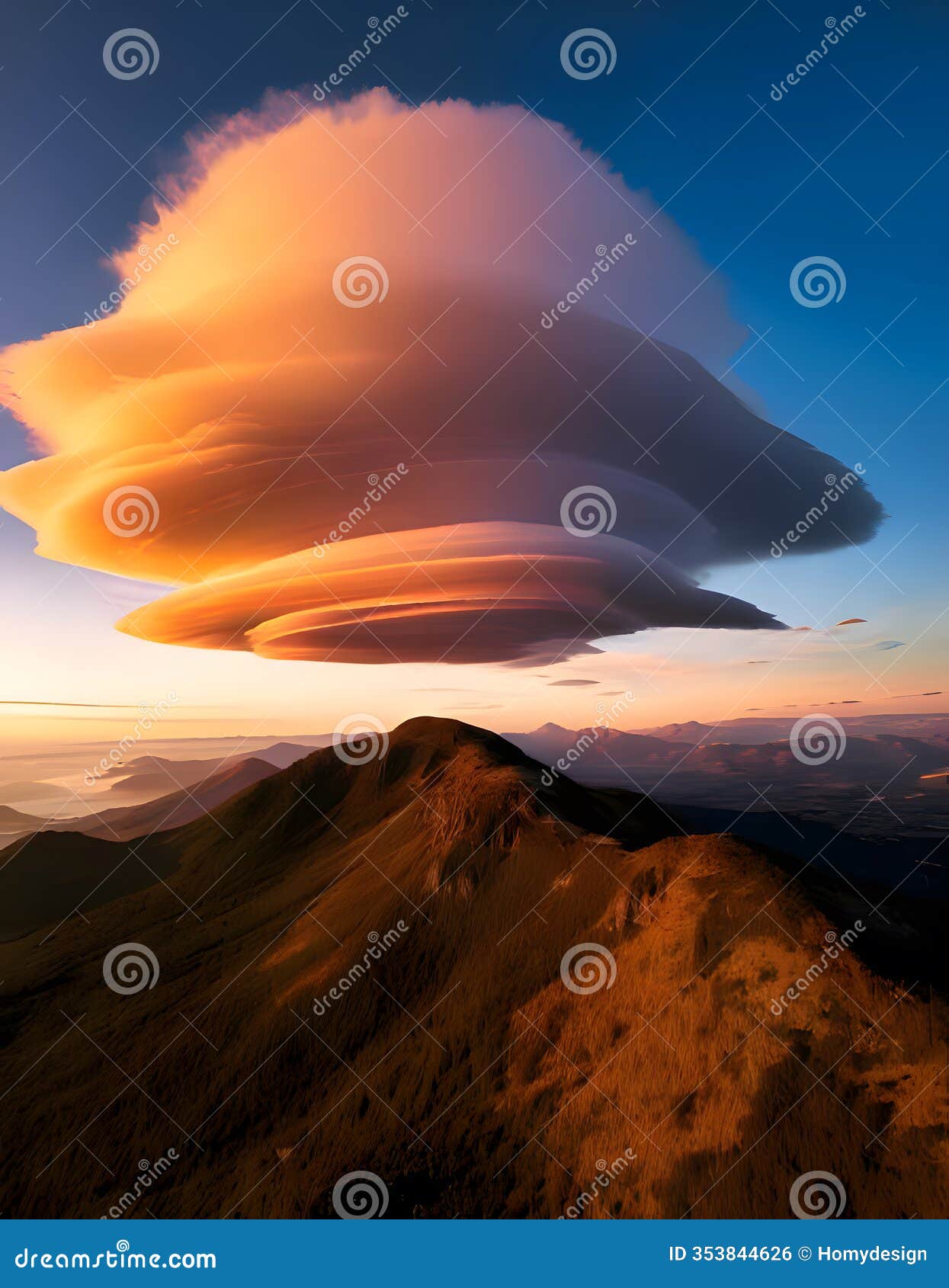 Unique Lenticular Cloud Formation Hovering Over a Mountain Range at ...