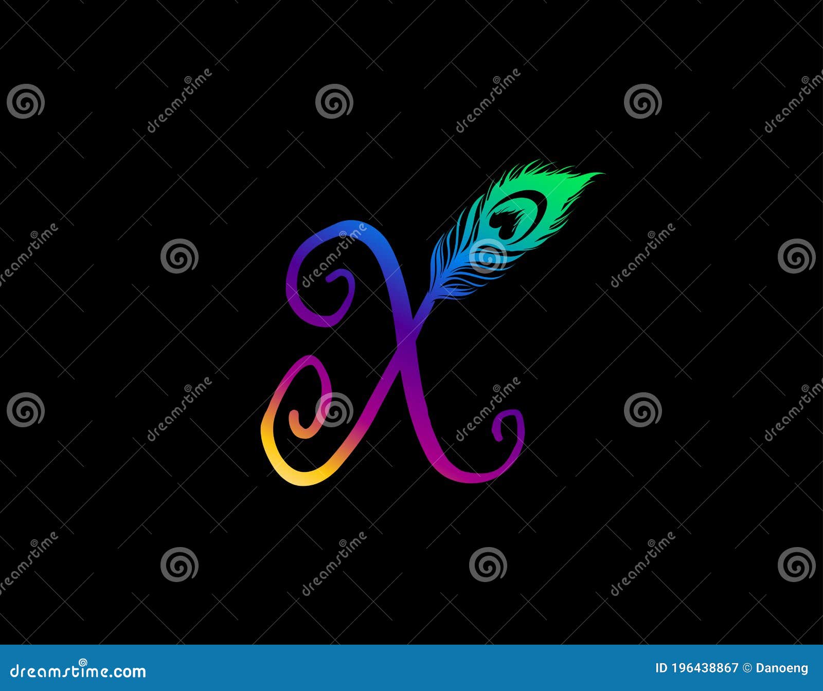 Unique X Letter Decorated with Exotic Peacock Feather Stock Vector ...