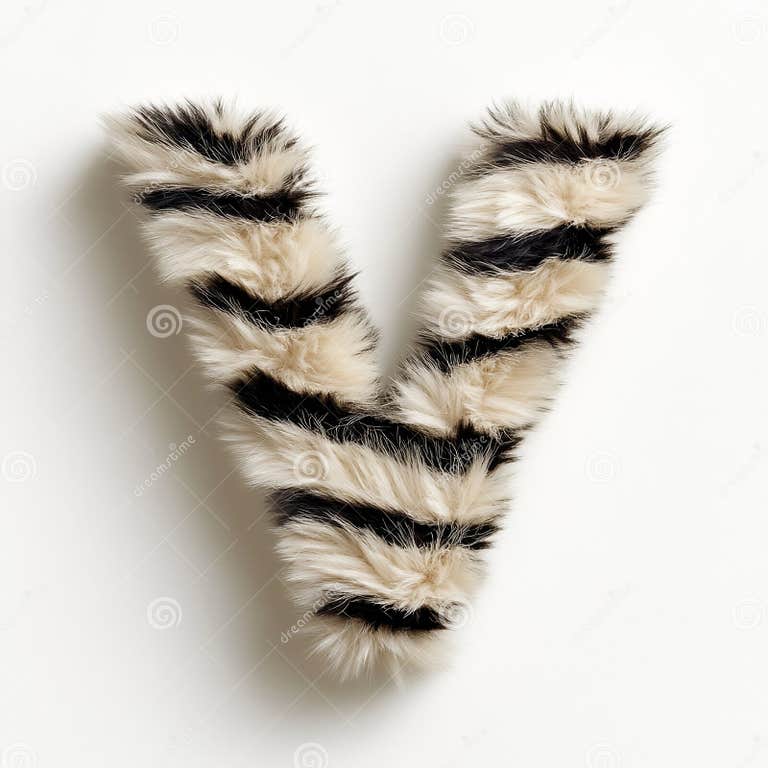 Stylish Letter V Crafted from Zebra Fur Against a Pristine White ...