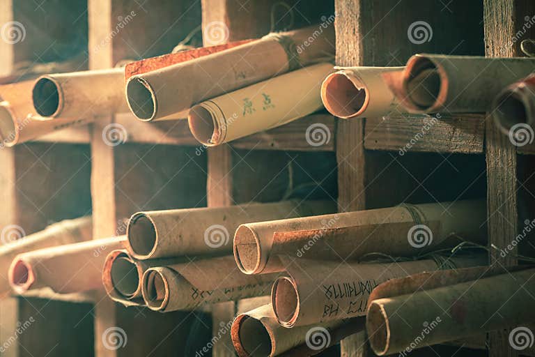Unique Library Full of Medieval and Old Scrolls Stock Image - Image of ...