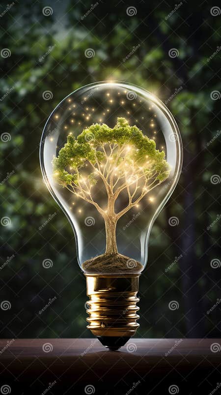 A Unique Light Bulb Design with a Tree Inside Stock Image - Image of ...