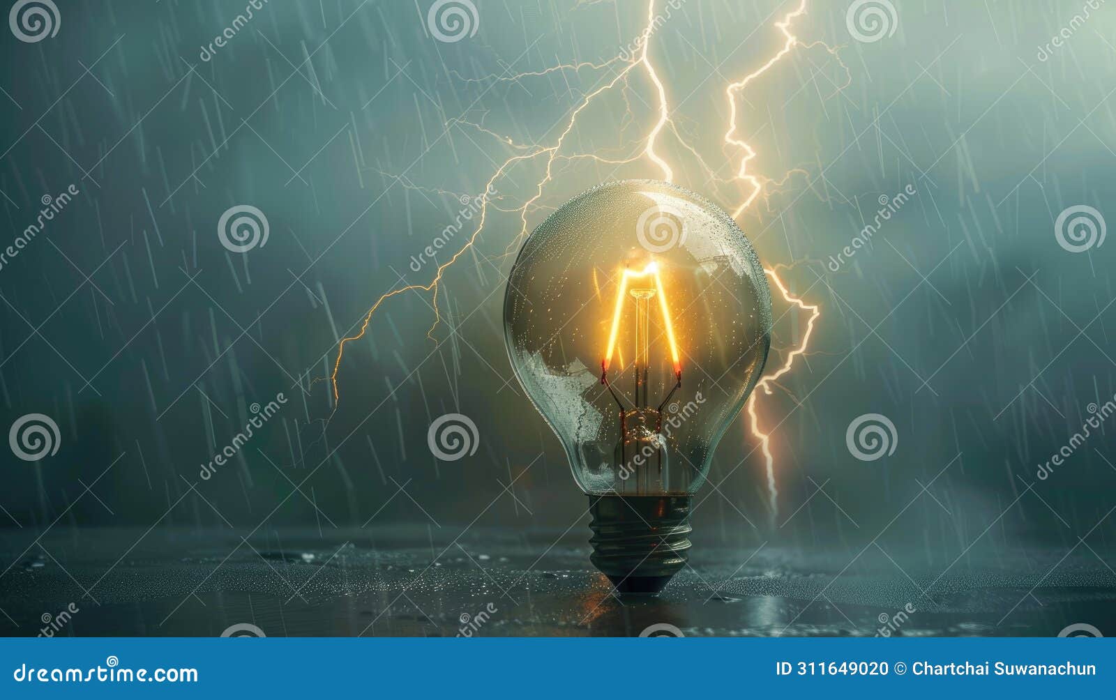 Unique Light Bulb with Lightning Inside by AI Generated Image Stock ...