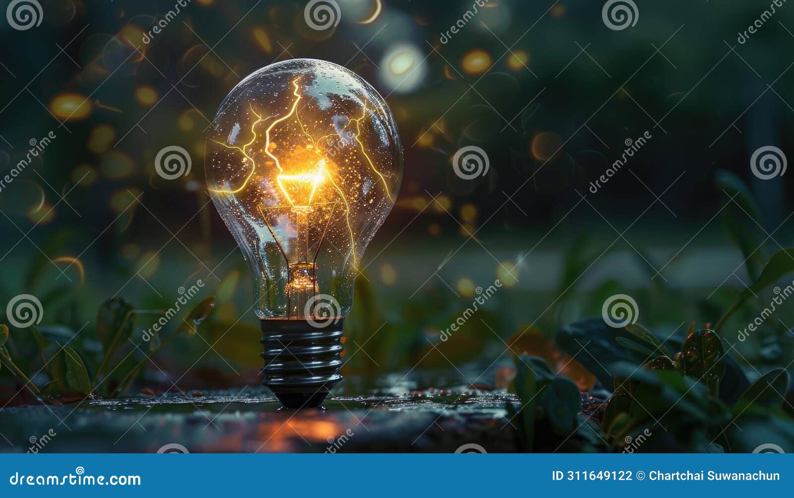 Unique Light Bulb with Lightning Inside by AI Generated Image Stock ...
