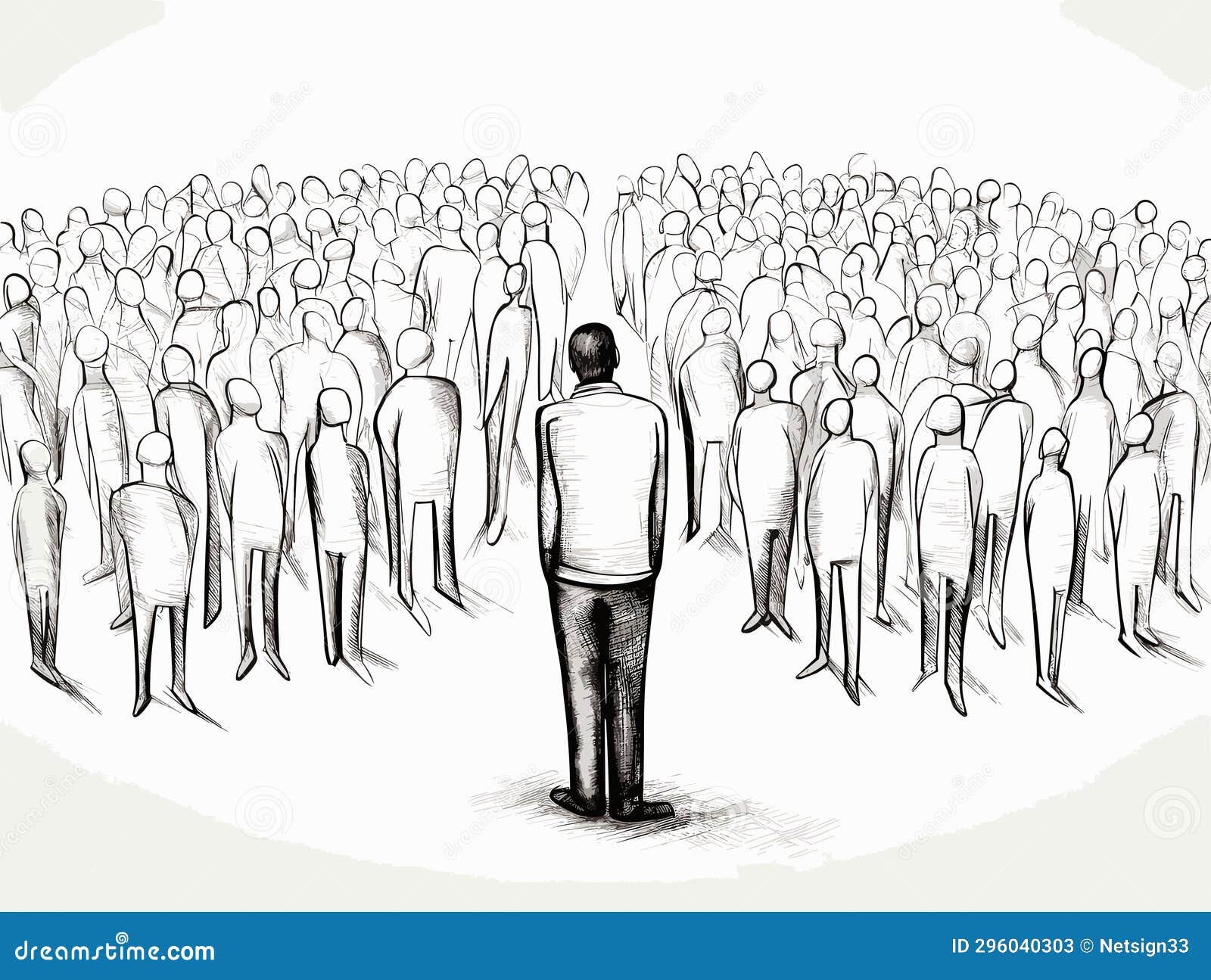 Unique Man Standing Out from the Crowd of Regular Man in Hand-drawn ...