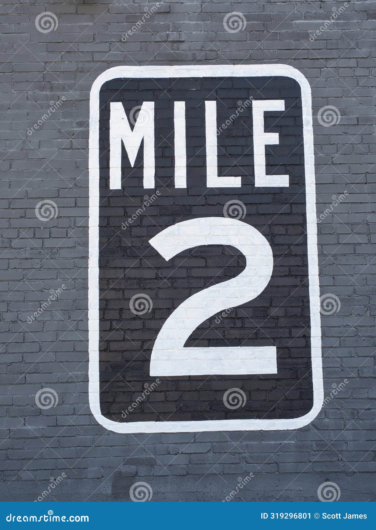 Unique 2 Mile Sign on Grey Painted Brick Wall Stock Image - Image of ...