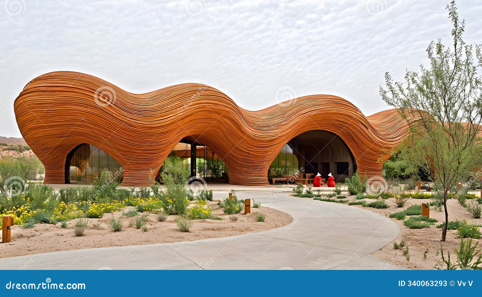 Unique Modern Architecture with Wavy Wooden Facade Stock Illustration ...