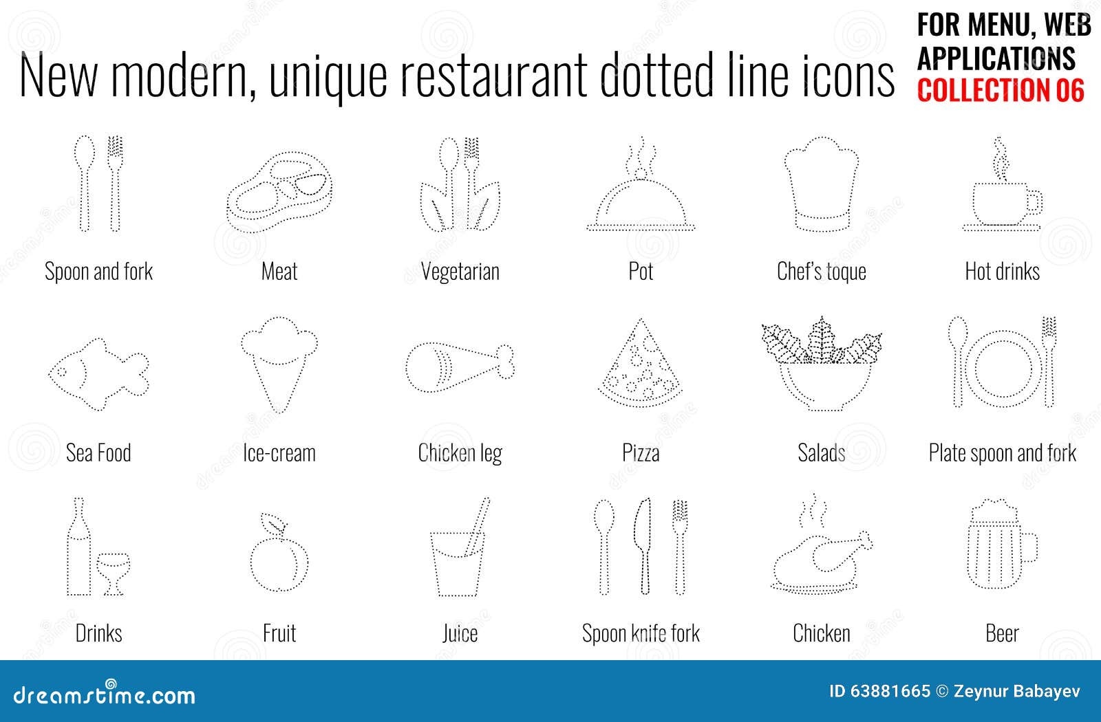 Unique and Modern Restaurant Dotted Line Icon Set Stock Illustration ...