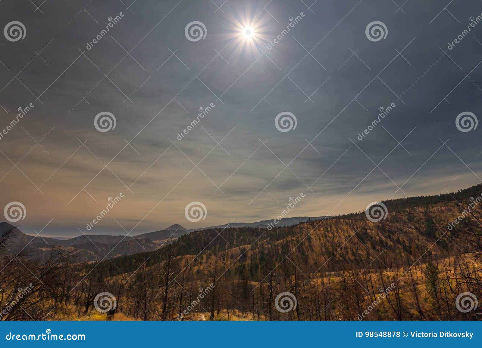 Unique Moment. Mountain Landscape Under Full Solar Eclipse Stock Photo ...