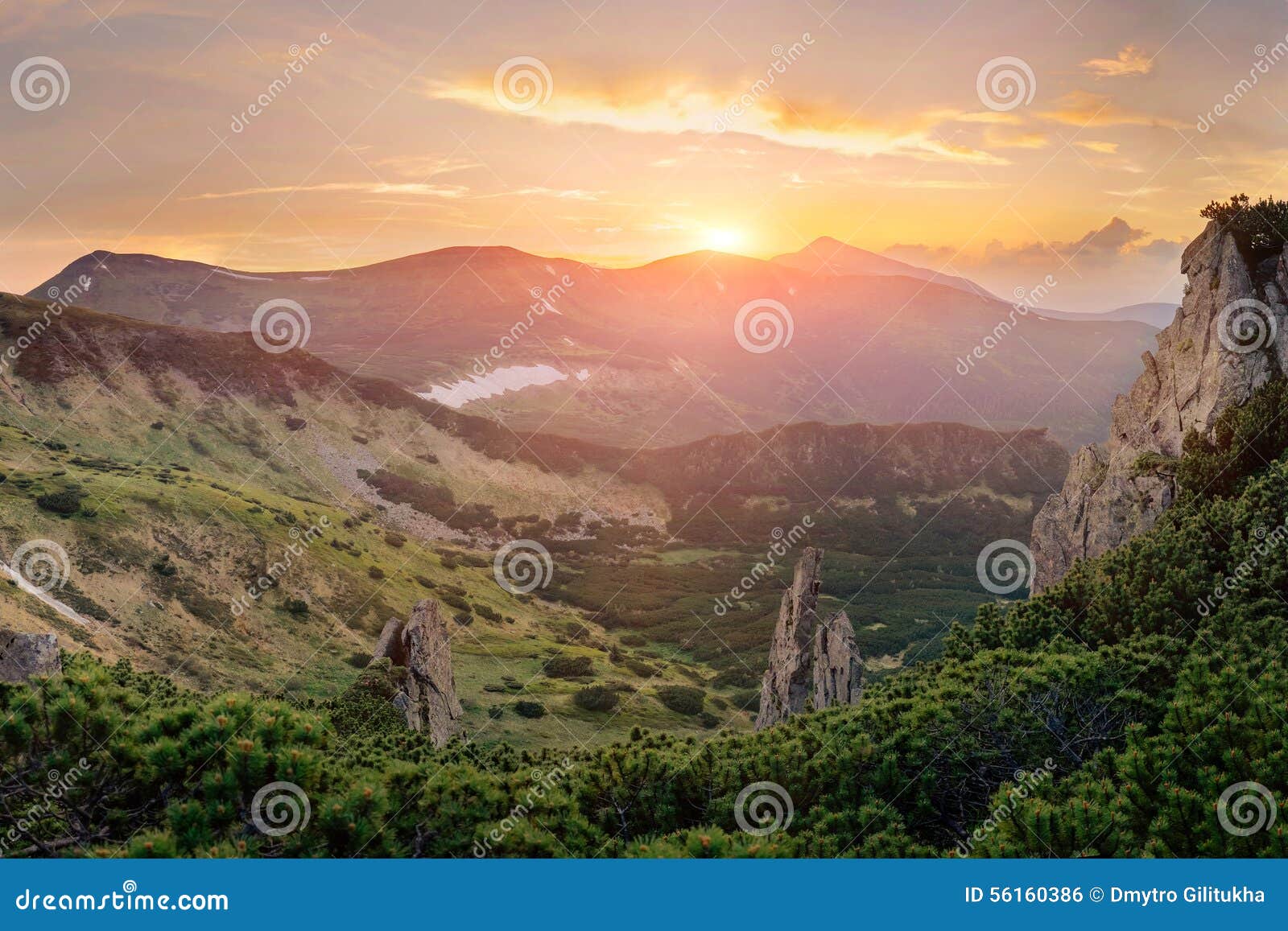 Unique Mountain Landscape on Sunset Stock Photo - Image of people ...
