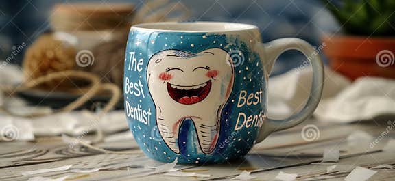 A Unique Mug Featuring a Tooth Design is Displayed on a Table Stock ...