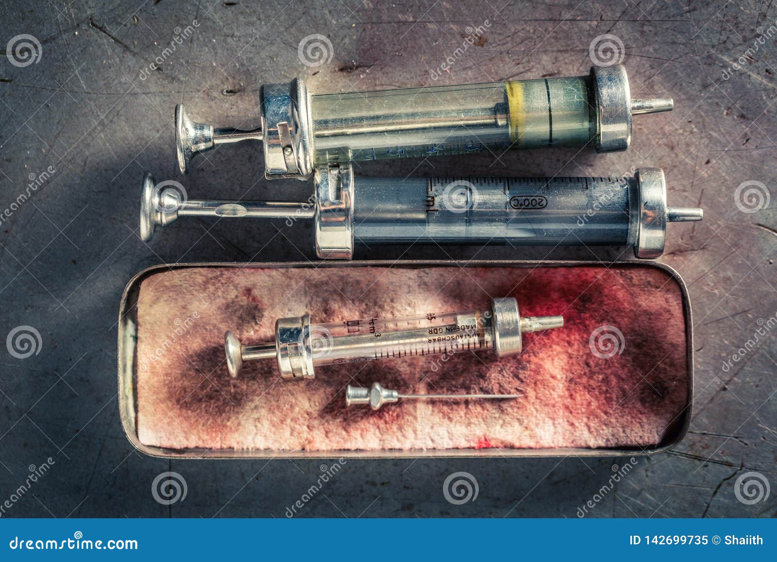 Unique Needle and Syringes in a Stainless Steel Container Stock Image ...