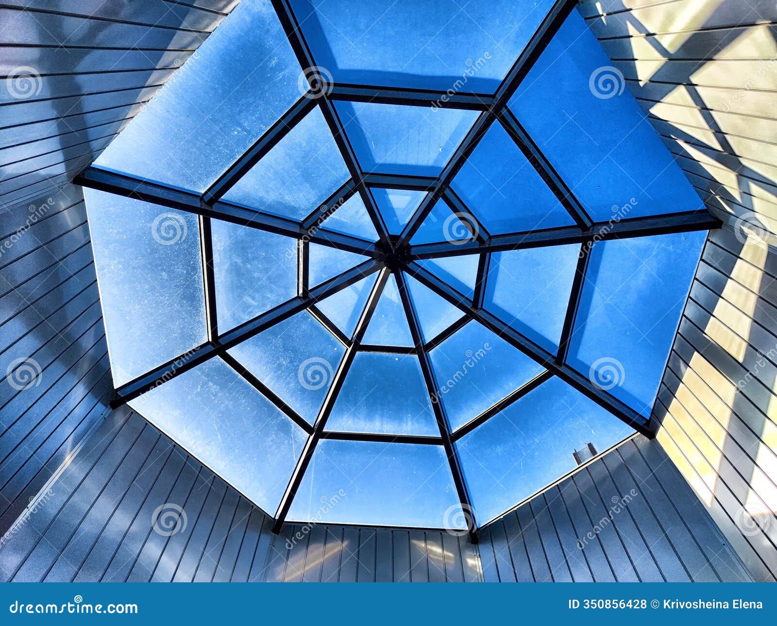 Unique Octagonal Skylight Structure with a Clear Blue Sky Backdrop and ...