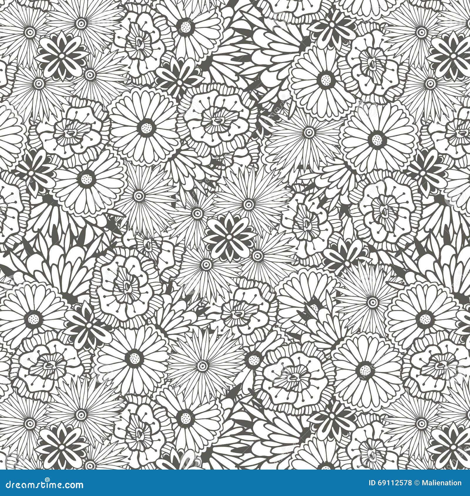Unique Pattern With Doodle Flowers. Vector Illustration For Coloring ...