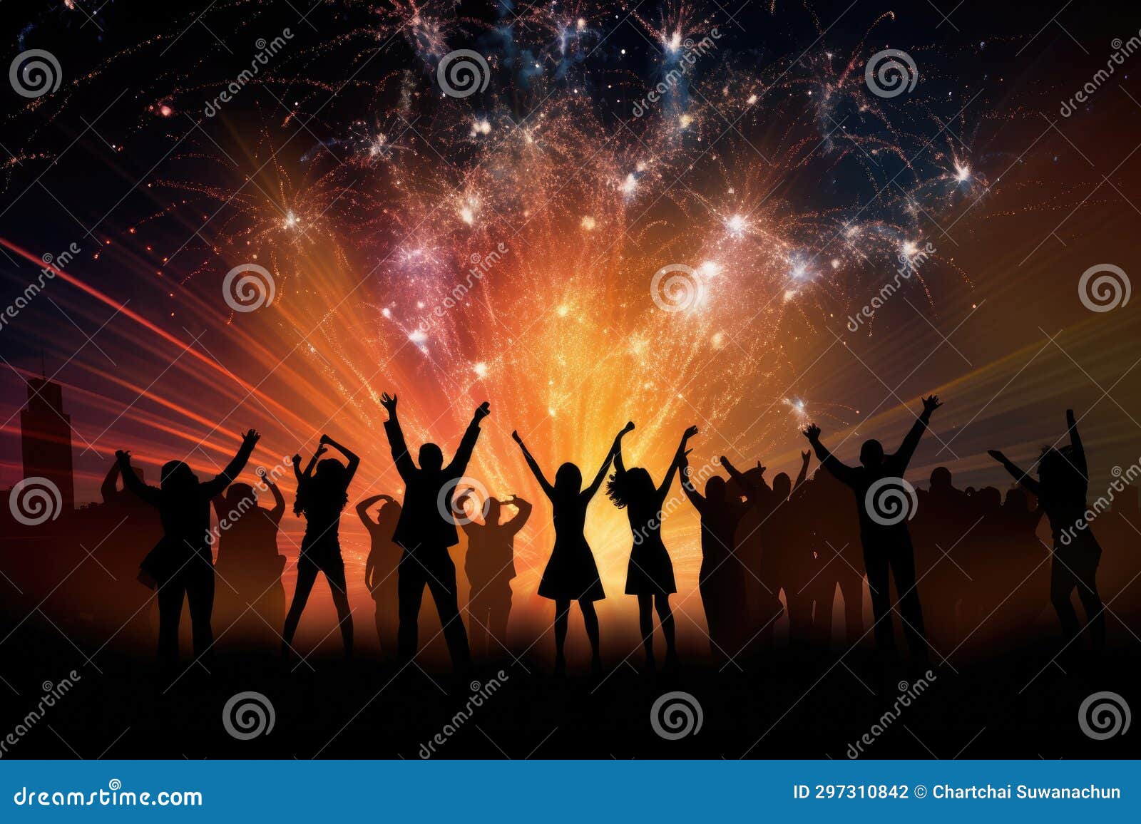 Unique People Dancing Silhouettes with Firework Background.by ...