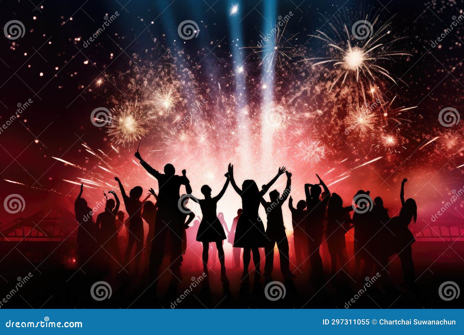 Unique People Dancing Silhouettes with Firework Background.by ...