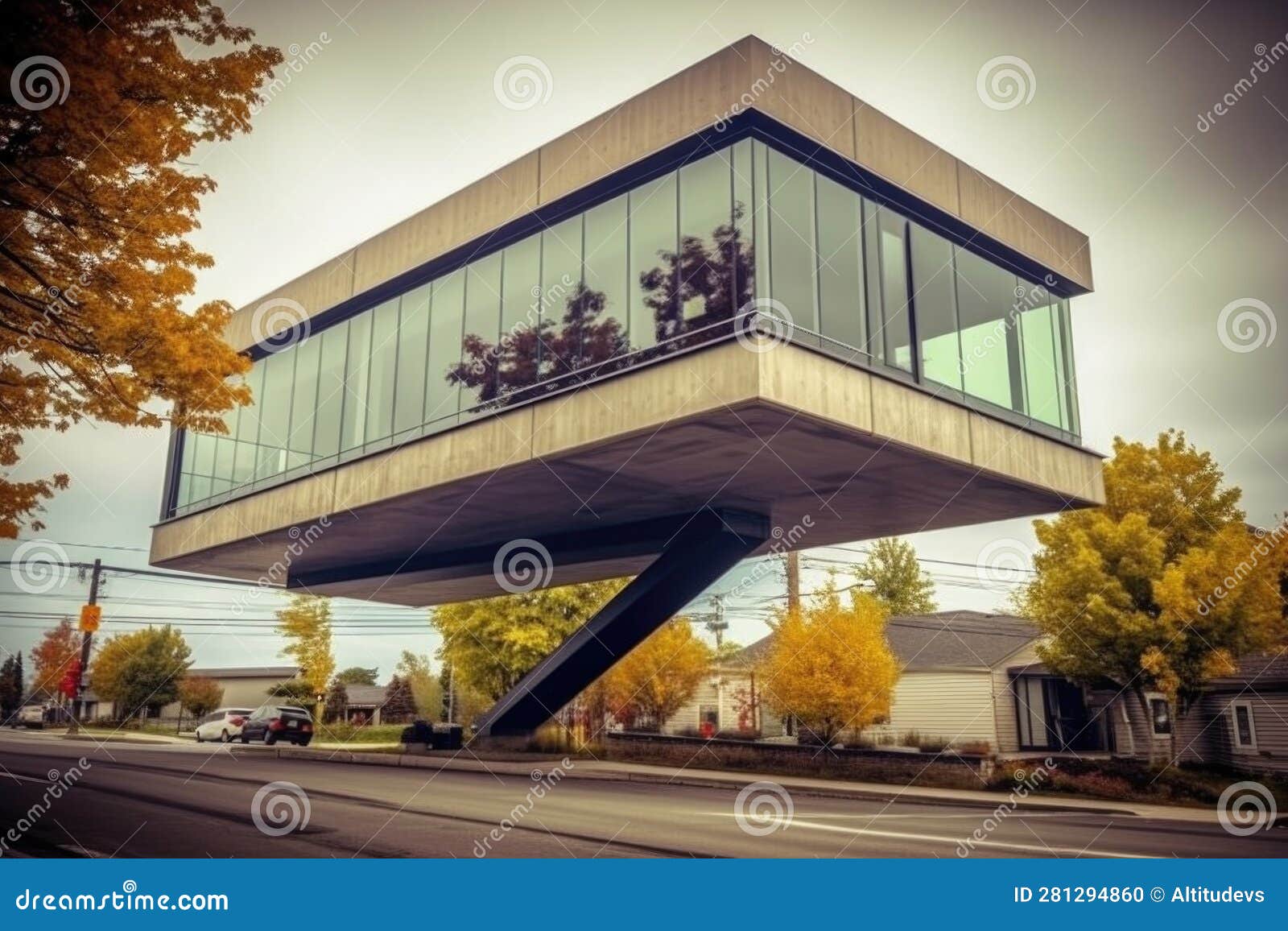 Unique Perspective of a Cantilevered Building Stock Illustration ...
