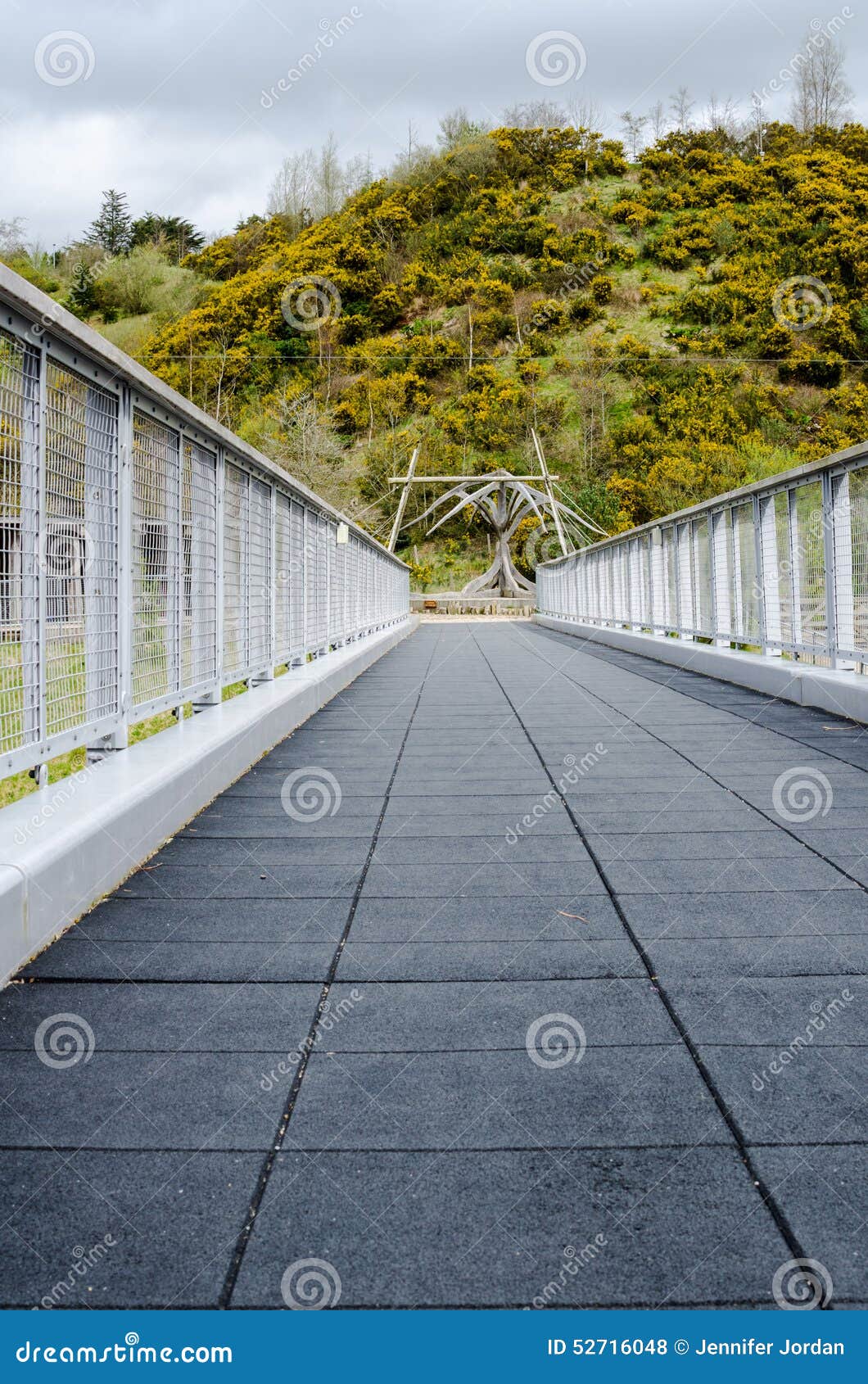 Unique Perspective of an Empty Foot Bridge with Tree Line Backgr Stock ...