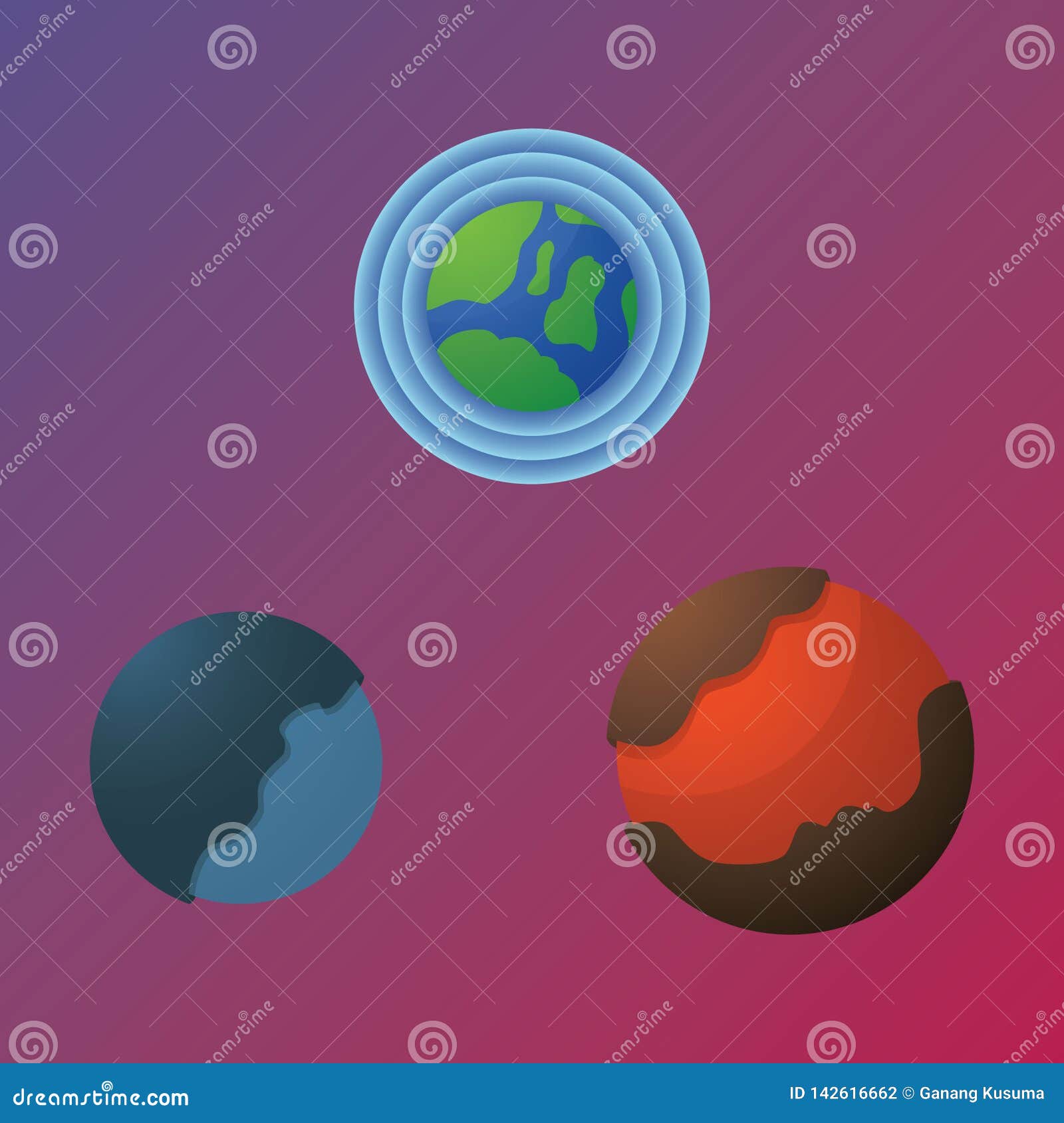 Three Unique Planet at Space Stock Vector - Illustration of color ...