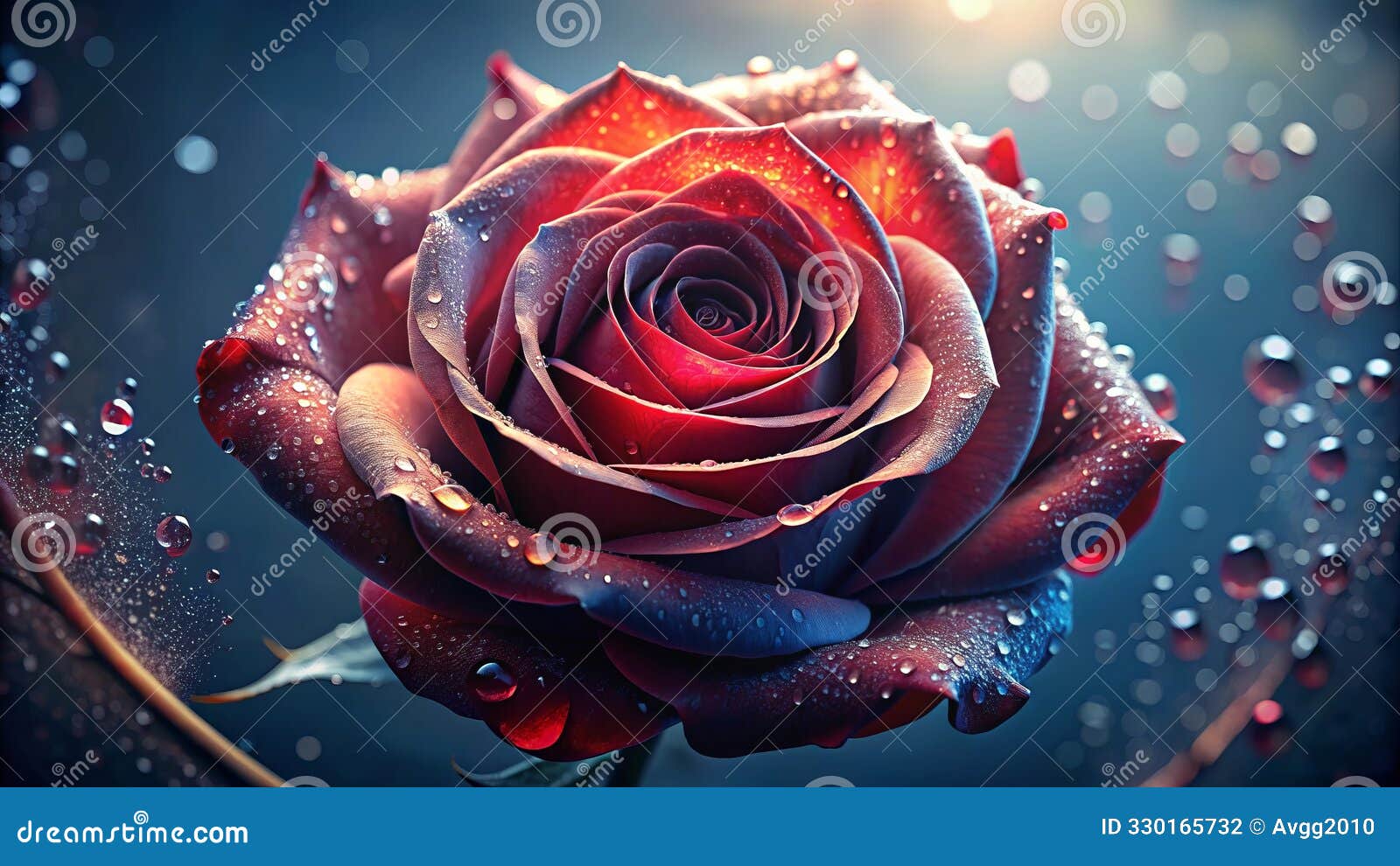 Unique Postcard with the Image of a Rose in Dew Drops on a Background ...