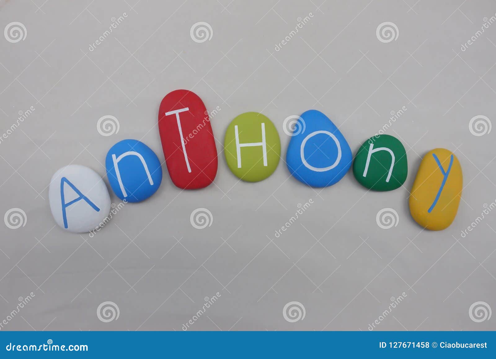 Anthony, Masculine Given Name with Colored Stones Over White Sand Stock ...