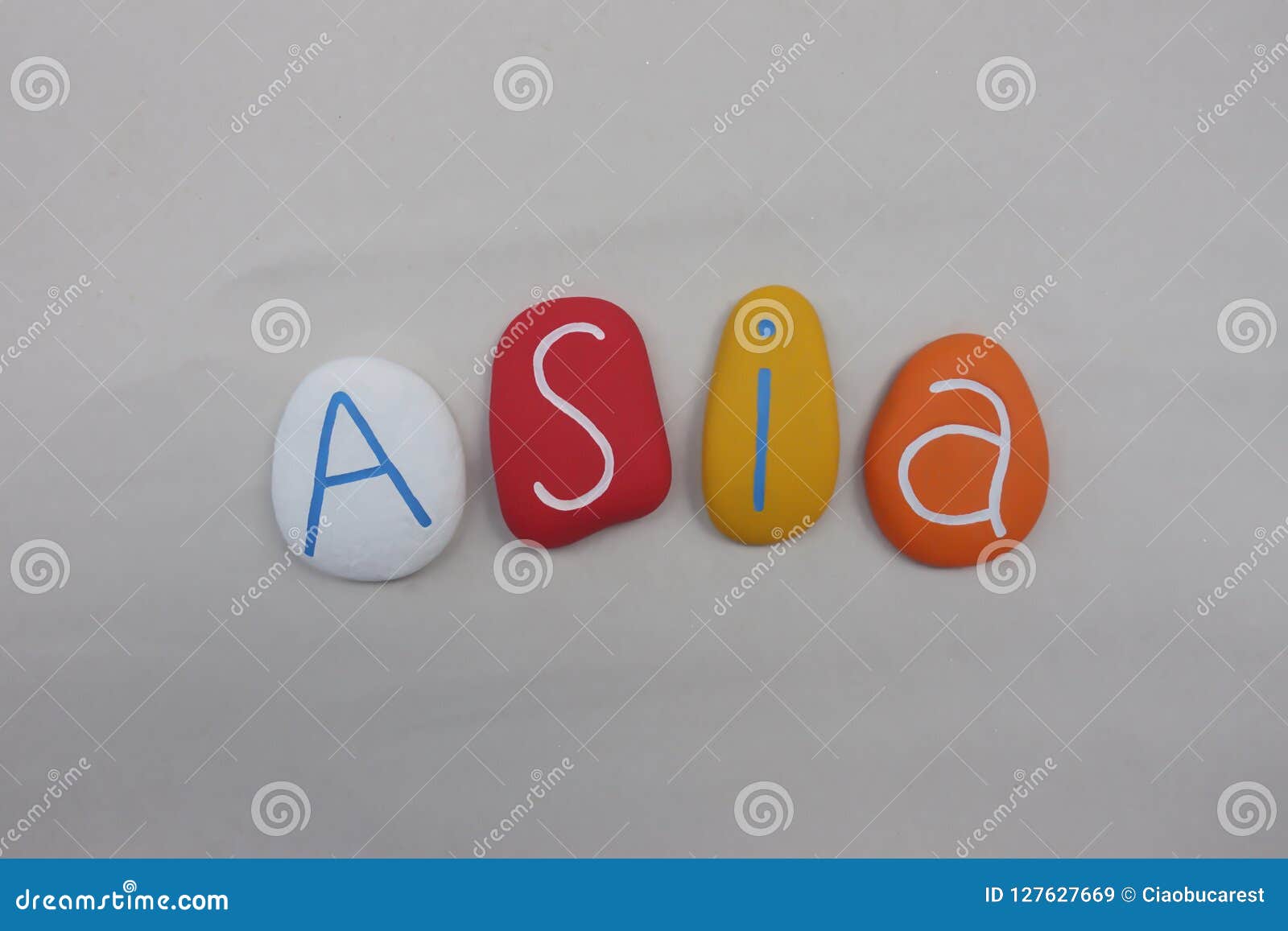 Asia, Female Given Name with Colored Stones Over White Sand Stock Image ...