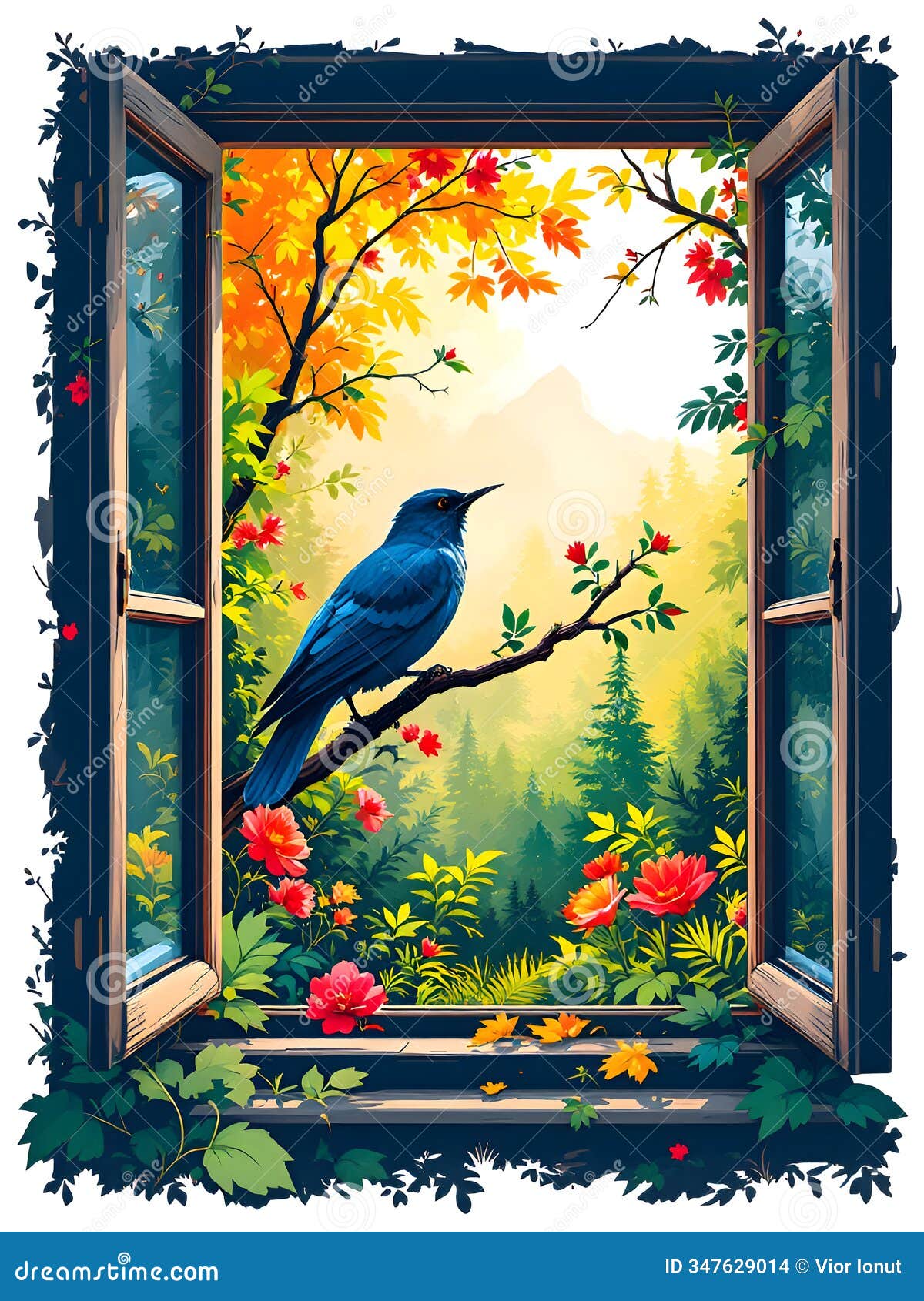 Unique Presentation of an Opened Window with Forest View Stock ...