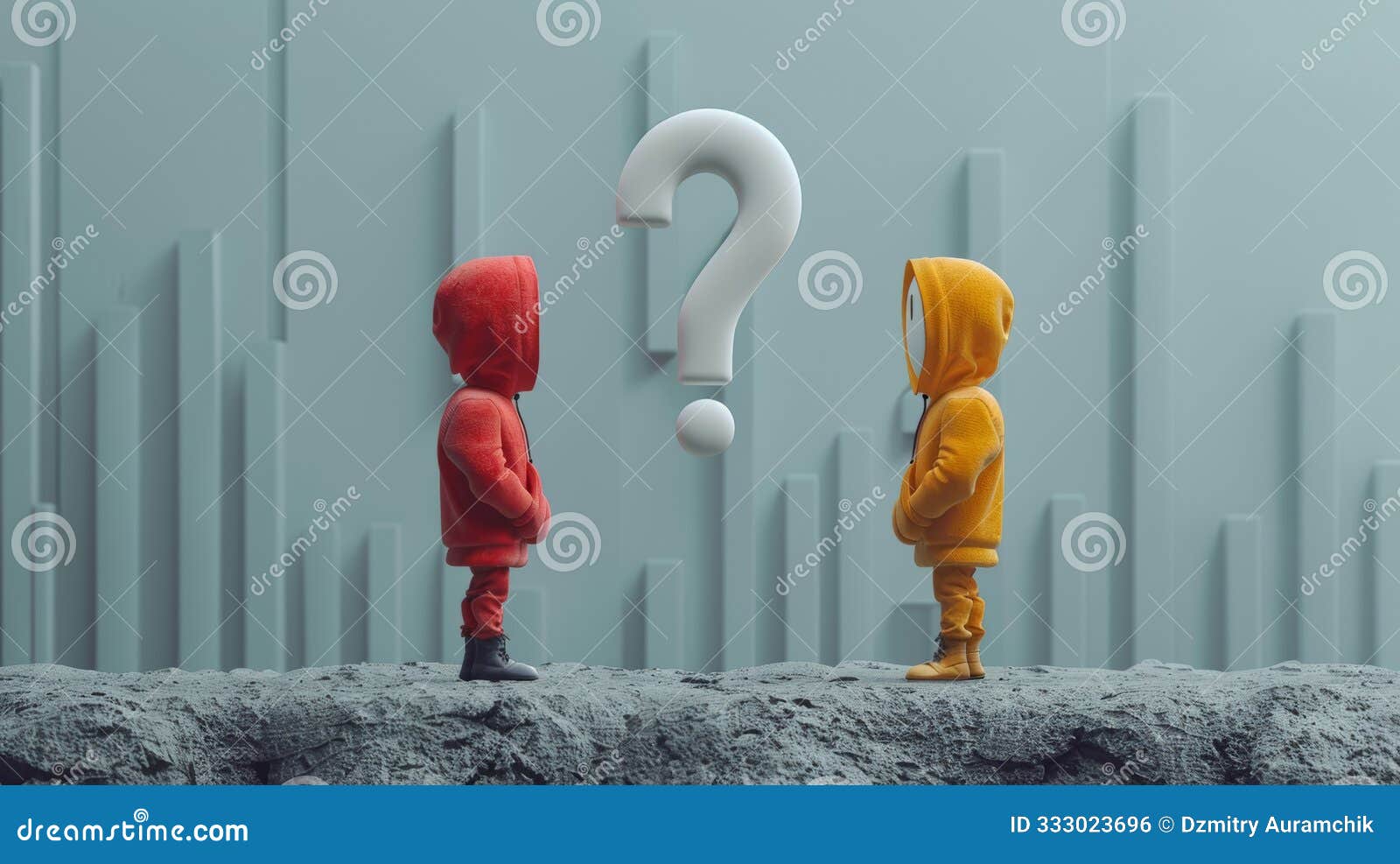 A Unique Question with 3D Characters and Question Symbols. Stock Photo ...