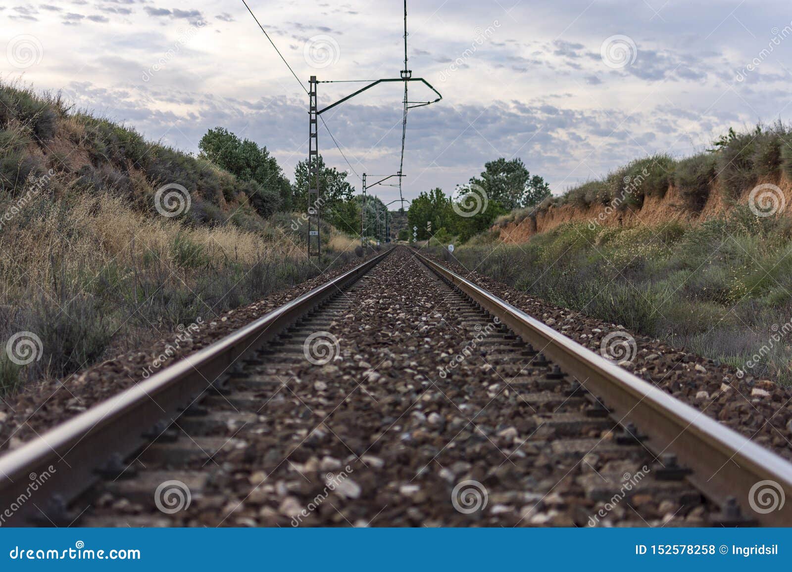 Unique Railroad Line at the Sunset. Train Railway Track . Low Clouds ...