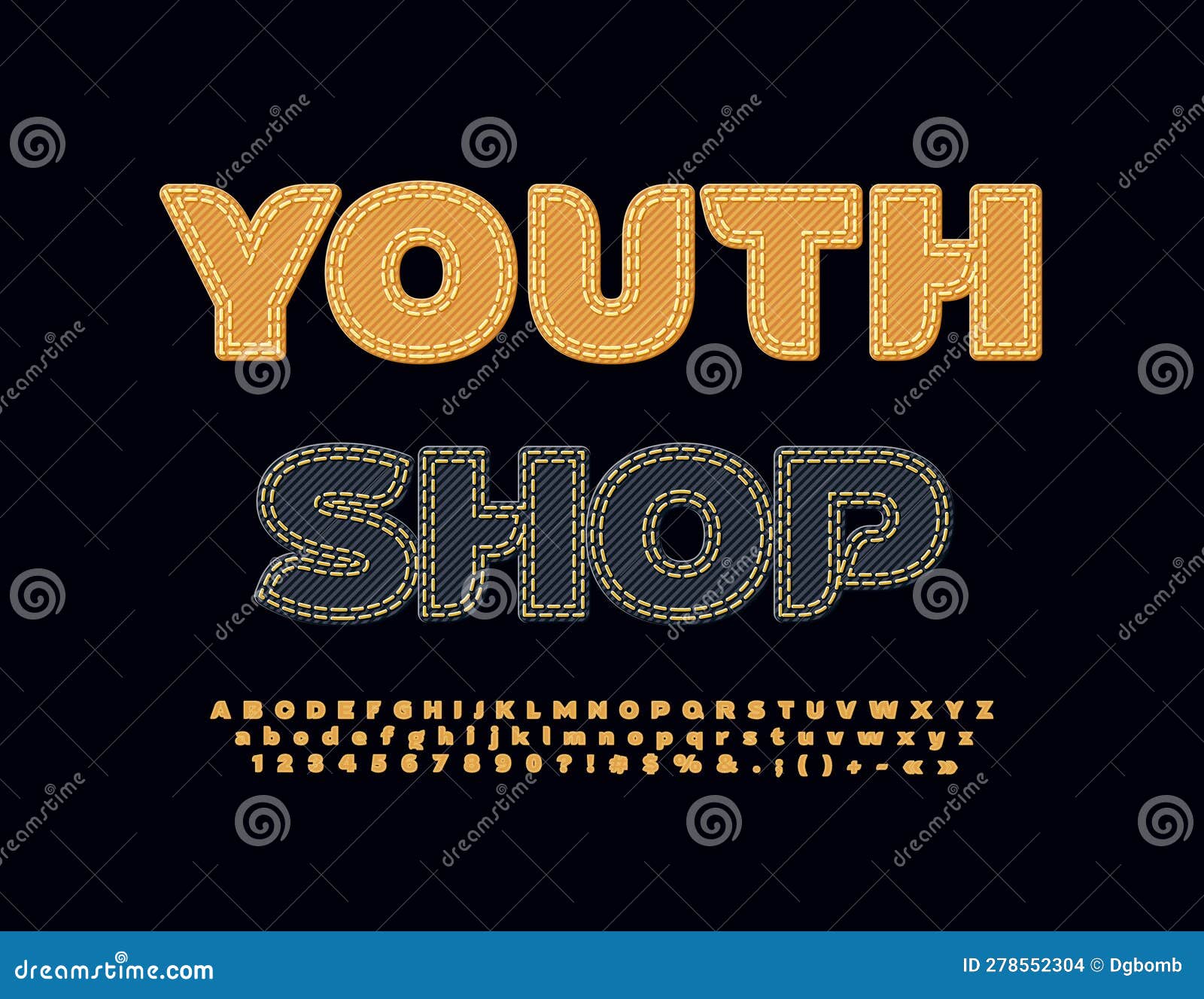 Vector Bright Signboard Youth Shop. Stylish Denim Font. Jeans Alphabet ...