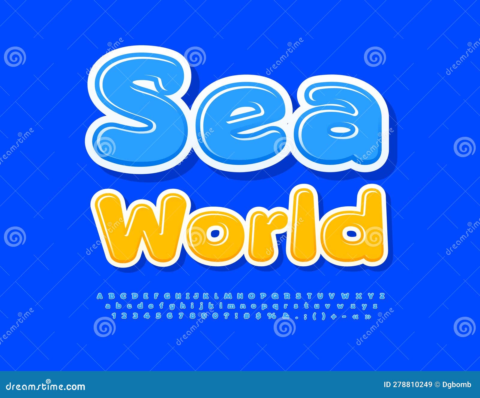 Vector Advertising Sign Sea World. Blue Glossy Font for Kids. Bright ...