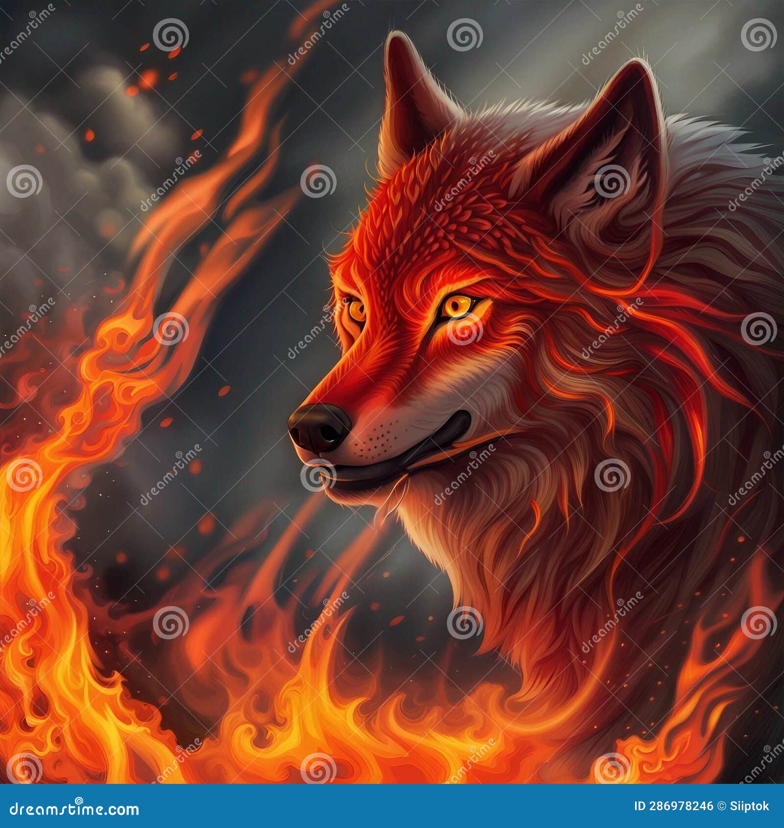 Red Fire Flaming Wolf Illustration Background Stock Illustration ...