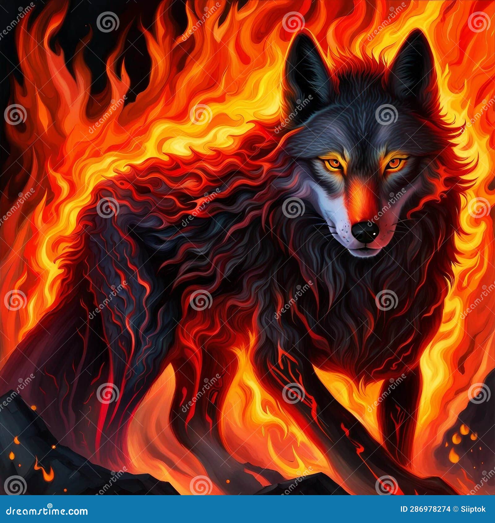 Red Fire Flaming Wolf Illustration Background Stock Illustration ...