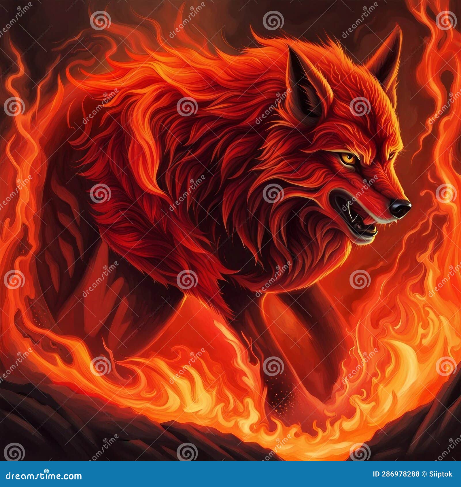 Red Fire Flaming Wolf Illustration Background Stock Illustration ...