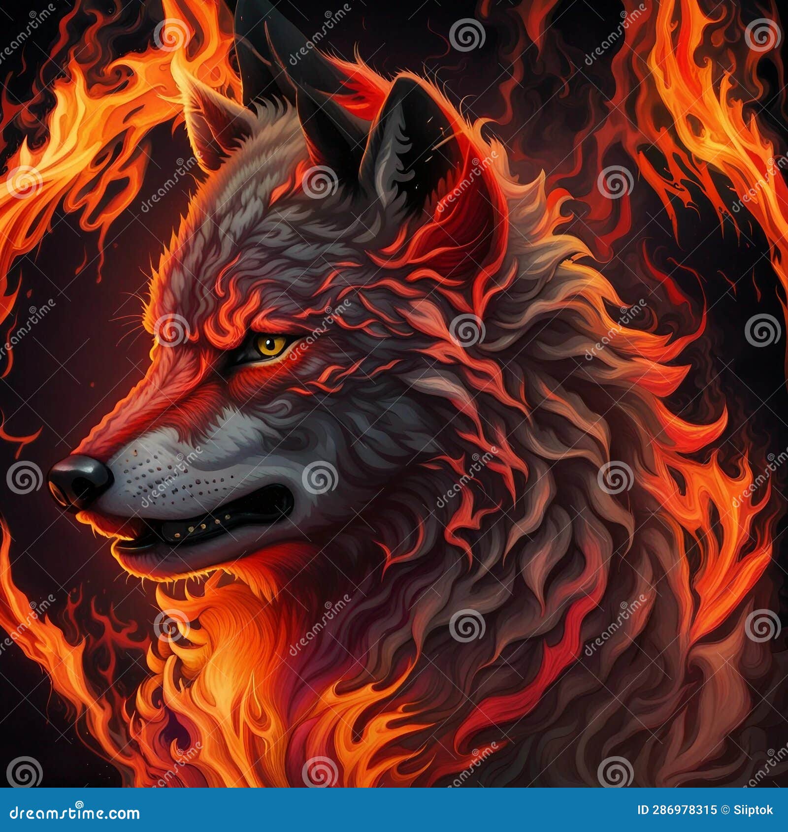 Red Fire Flaming Wolf Illustration Background Stock Illustration ...