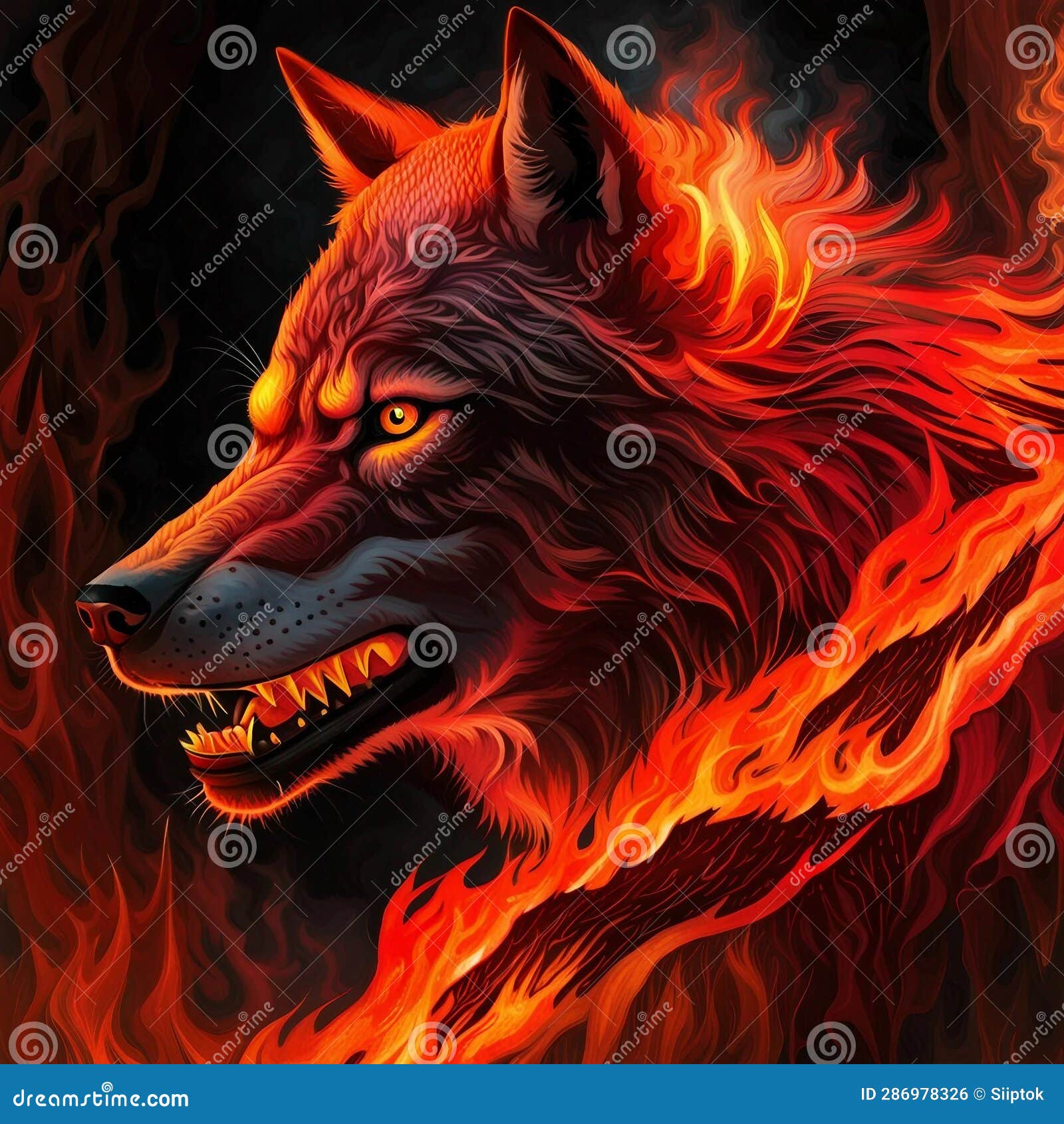 Red Fire Flaming Wolf Illustration Background Stock Illustration ...