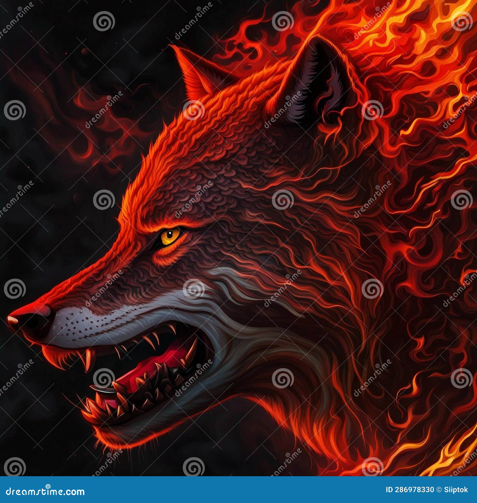 Red Fire Flaming Wolf Illustration Background Stock Illustration ...